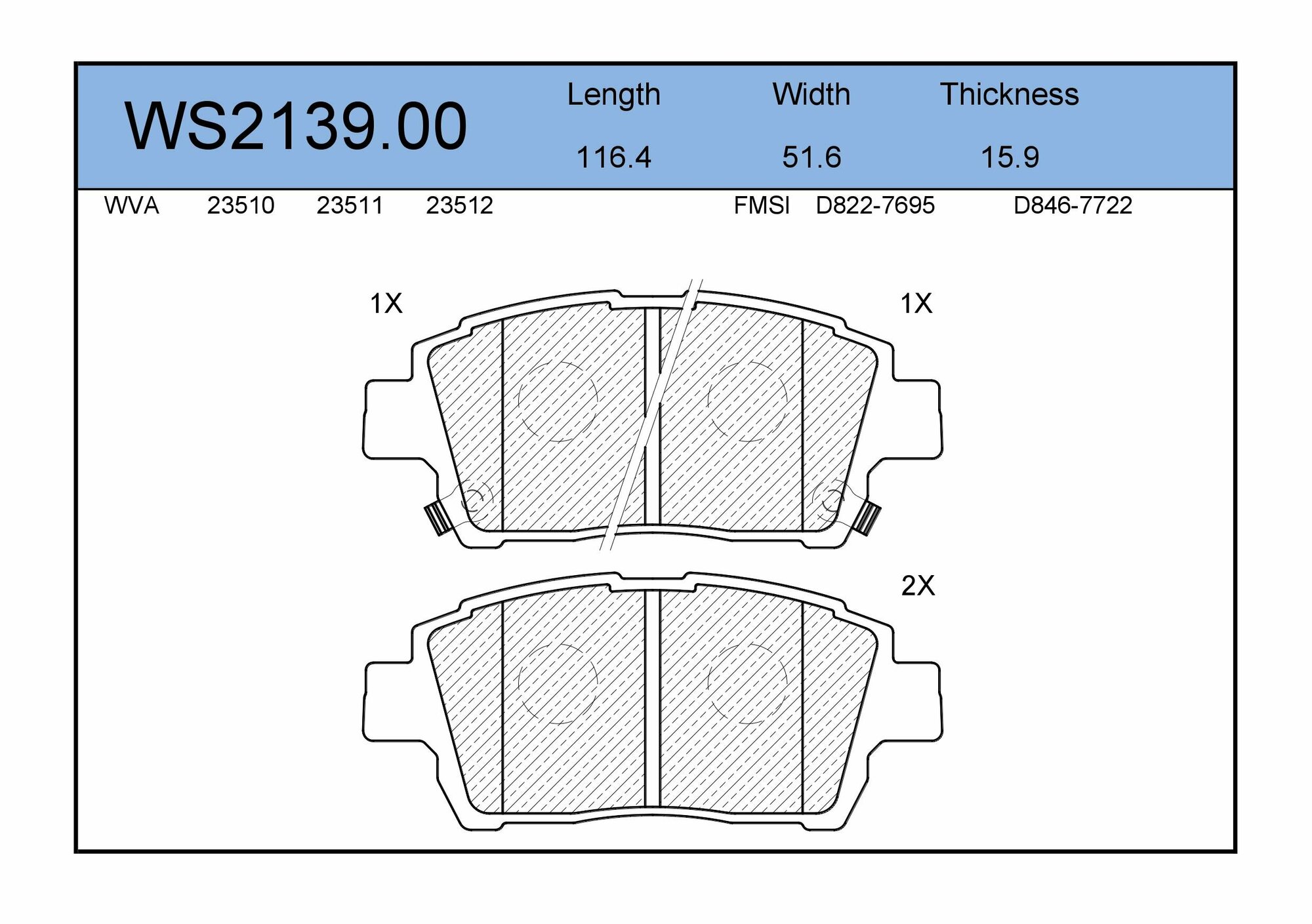 Колодки тормозные дисковые перед JEENICE WS2139.00
