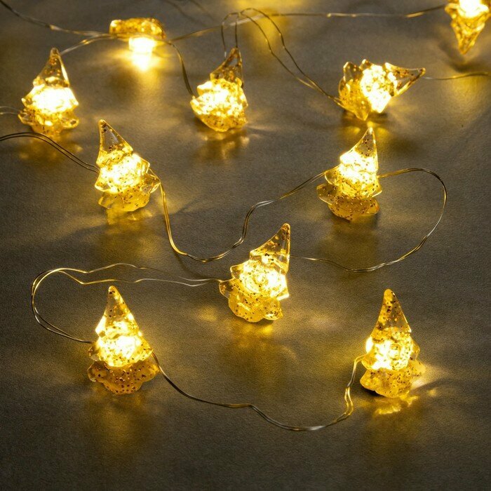 Luazon Lighting Гирлянда «Нить» 2 м роса с насадками «Снежная ёлочка», IP20, серебристая нить, 20 LED, 2 режима, батарейки ААх2 (нет в комплекте), свечение тёплое белое