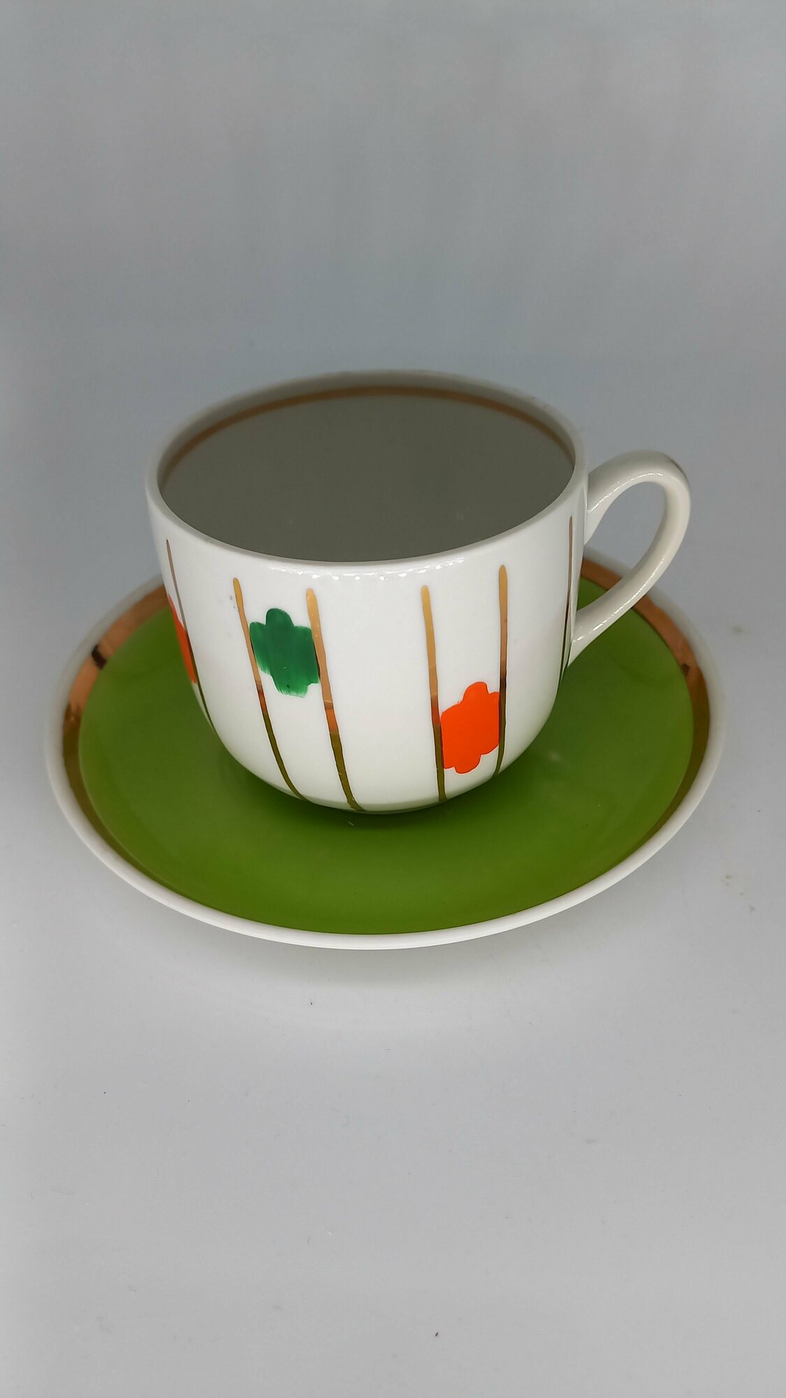 Винтажная советская фарфоровая чайная пара, роспись, Кузяево, СССР