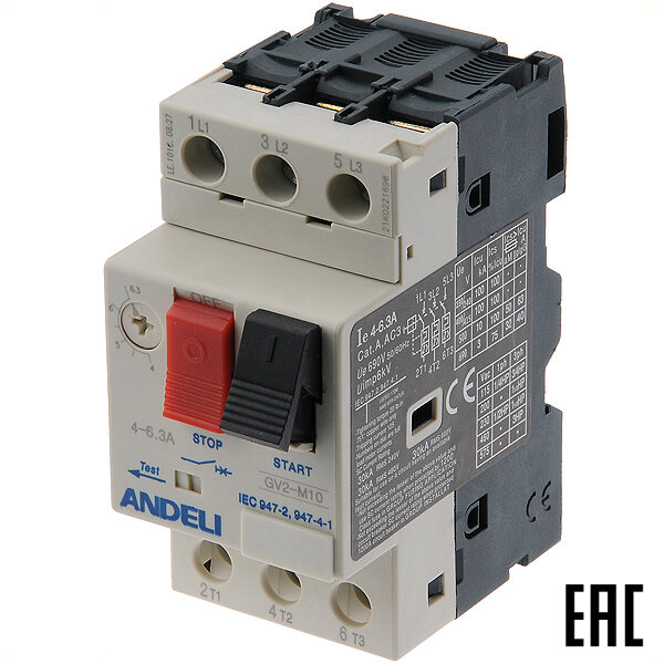 Автомат GV2-M10 (4-6,3А) запуска, защиты двигателя ADL06-608 ANDELI