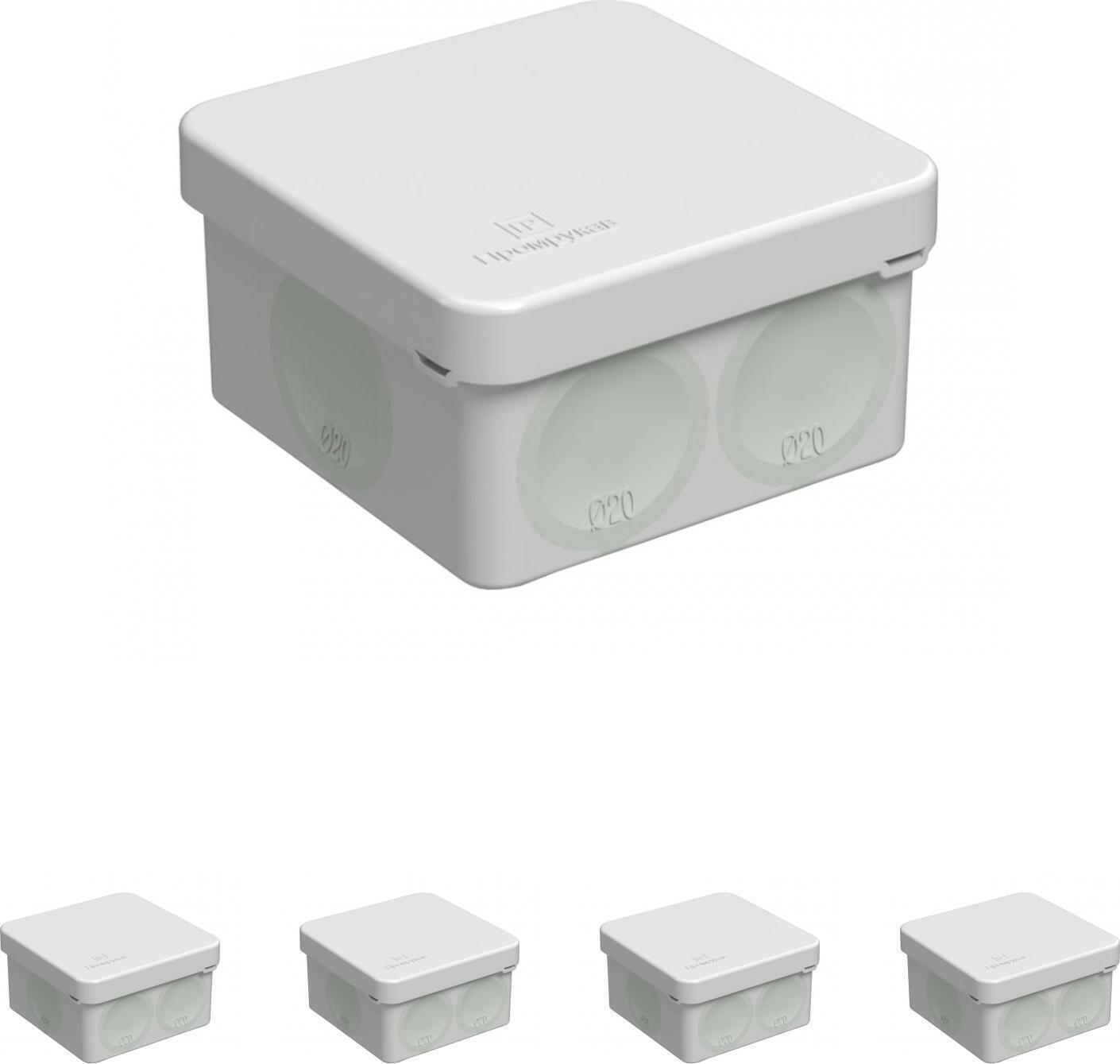 Коробка распределительная Промрукав 70x70x40 квадратная 6 вводов для открытого монтажа IP66 серый (комплект из 4 шт)