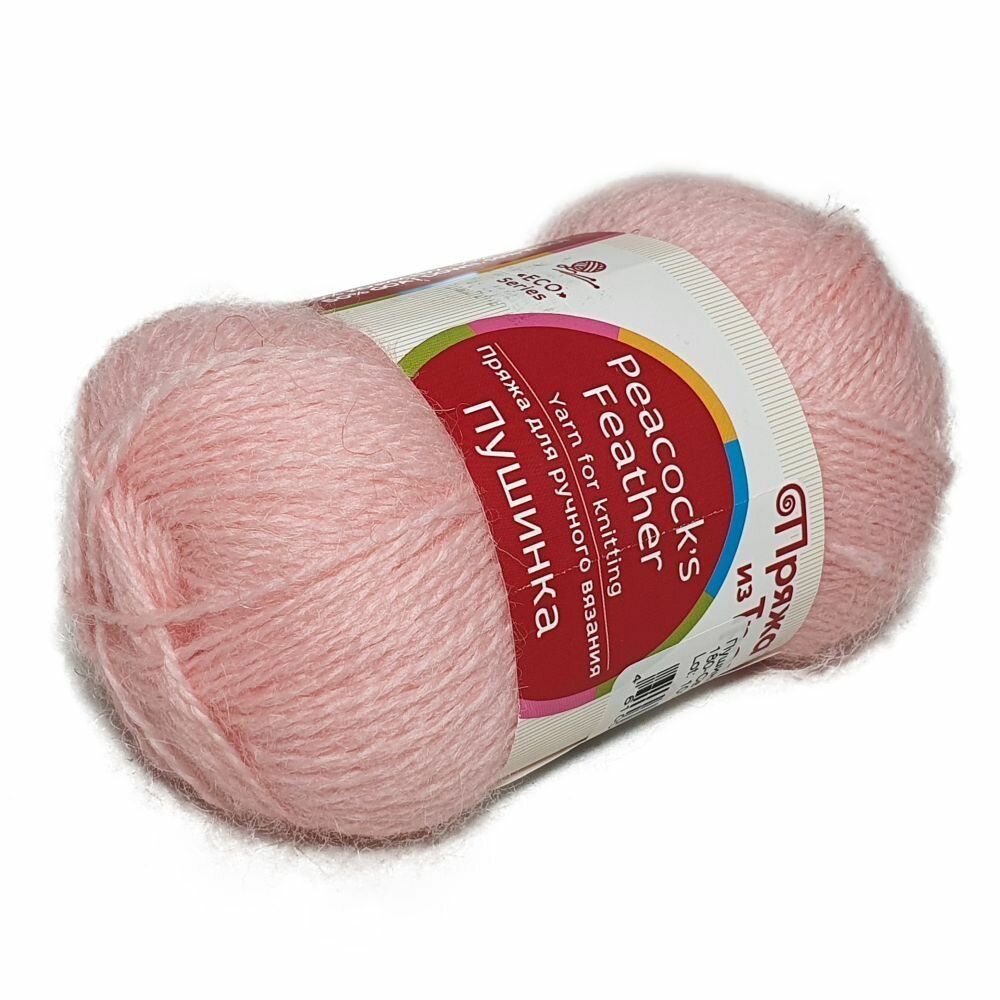 Пряжа Троицкая камвольная фабрика Пушинка (ТКФ), светлая бегония - 180, 50% шерсть, 50% козий пух, 5 мотков, 50 г, 225 м.