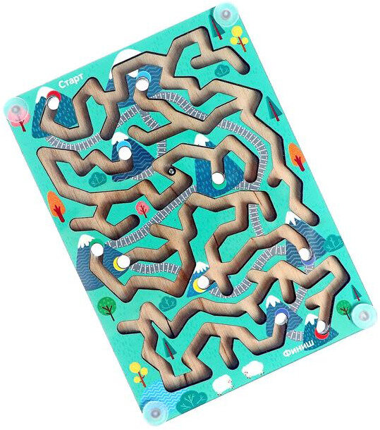 Лабиринт с шариком "В горах" двусторонний, развивающая логическая игра-головоломка из дерева