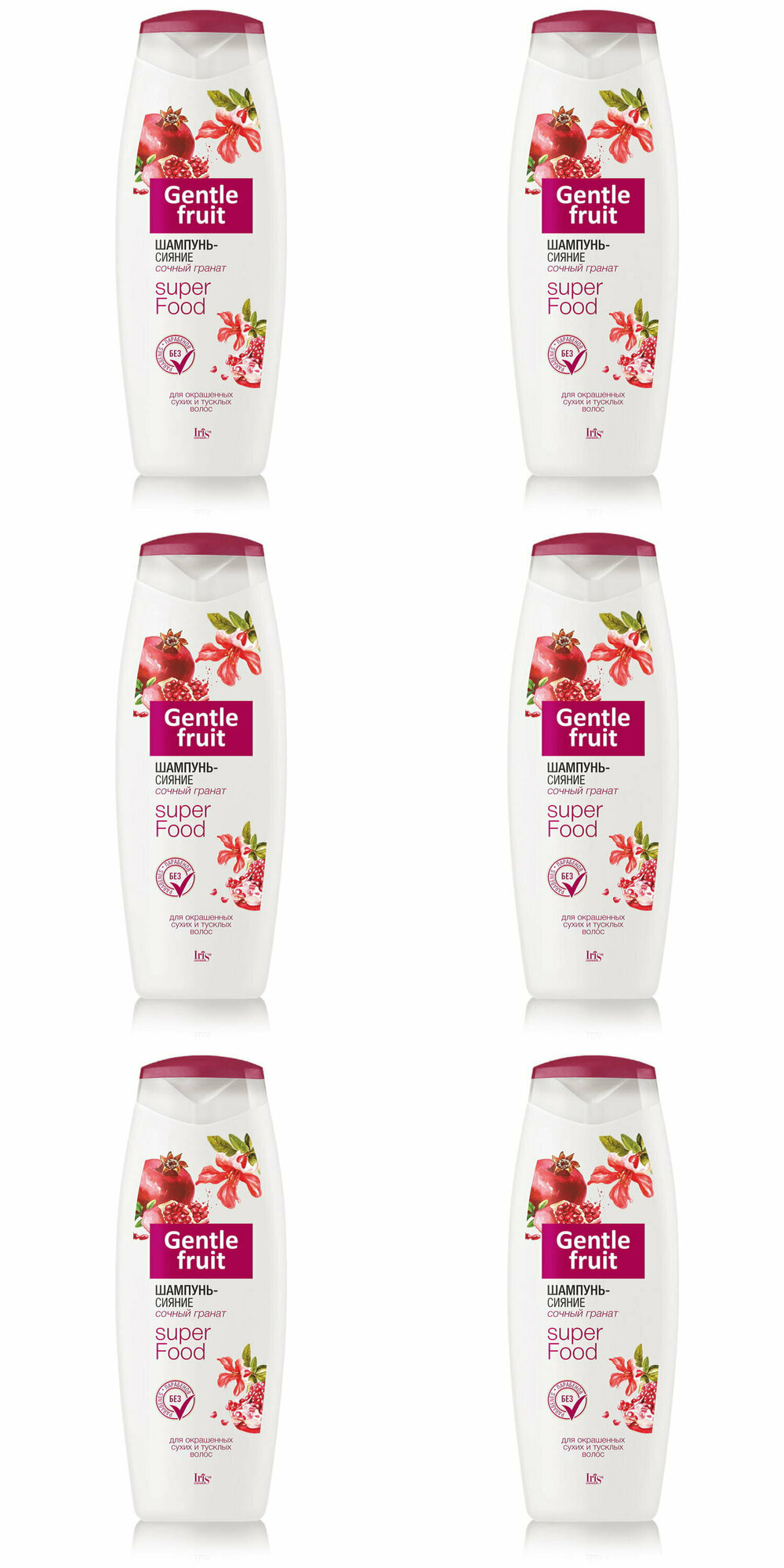 Iris шампунь-сияние Gentle Fruit Сочный Гранат, 400 мл, 6 шт