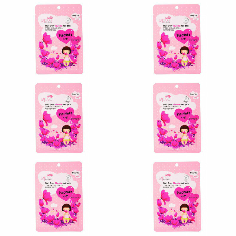 Mijin Маска тканевая для лица с плацентой Care Daily Dewy Placenta mask pack 25гр в уп, 6 уп