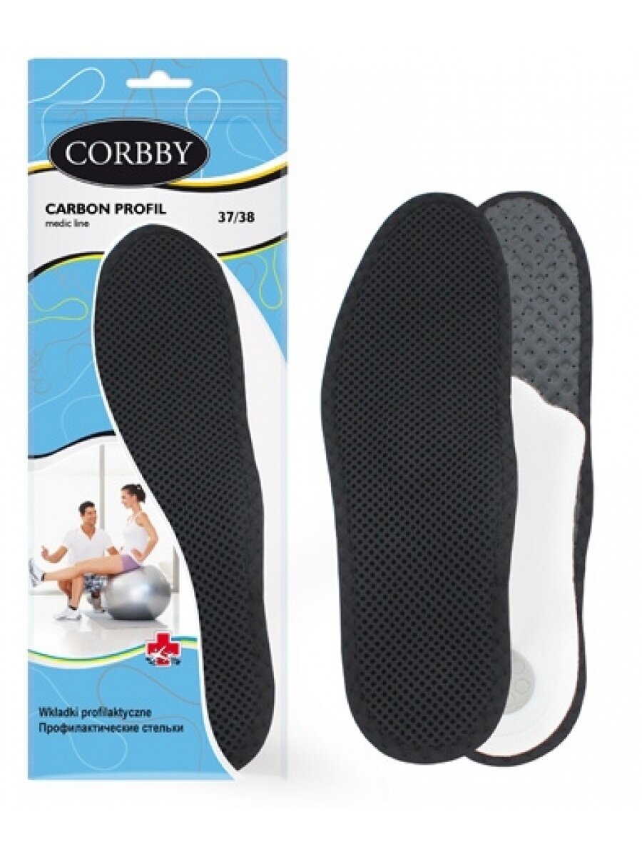 Стельки Corbby CARBON PROFILE, ортопедические, размер 40. Стельки-супинаторы из мембранной, дышащей ткани.