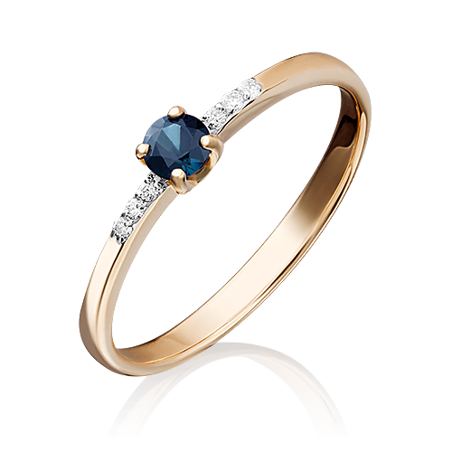 Кольцо, красное золото, 585 проба, сапфир, бриллиант
