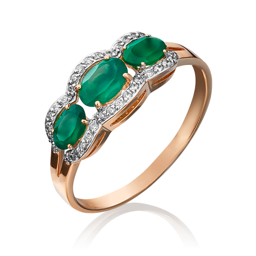 Кольцо, красное золото, 585 проба, фианит, халцедон