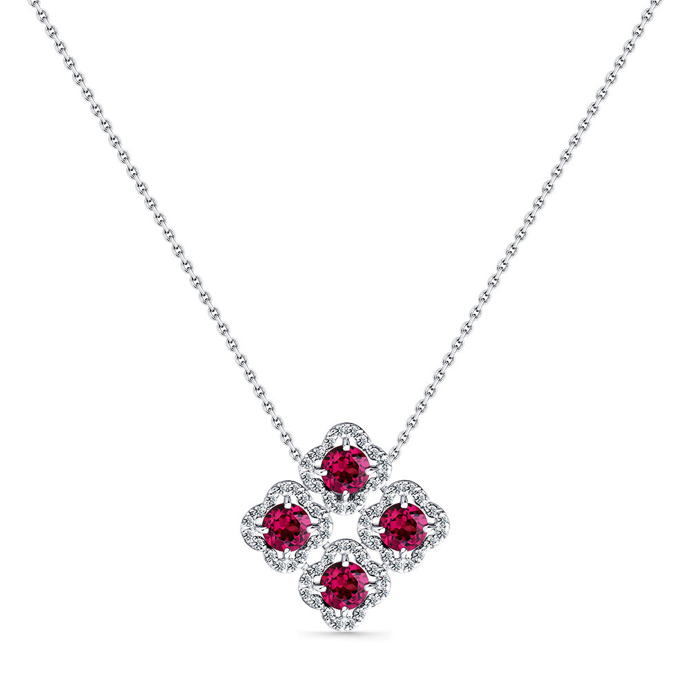 Колье, белое золото, 585 проба, бриллиант, родолит