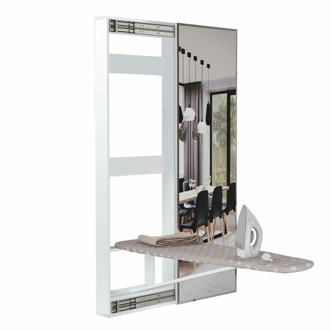 Гладильная доска-купе «Смарт» с зеркалом ЛДСП (Белый) 50х14х159