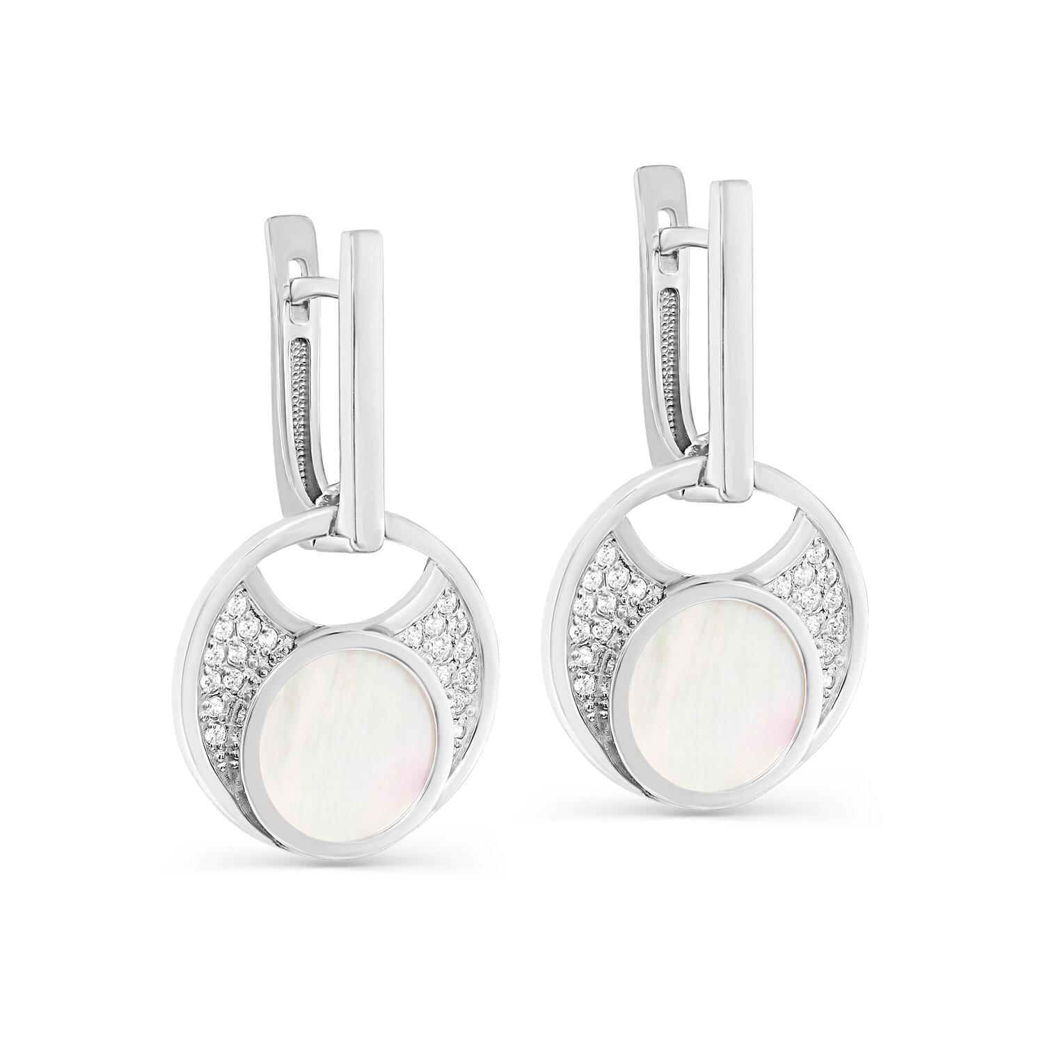 Серьги с подвесками, серебро, 925 проба, родирование, фианит
