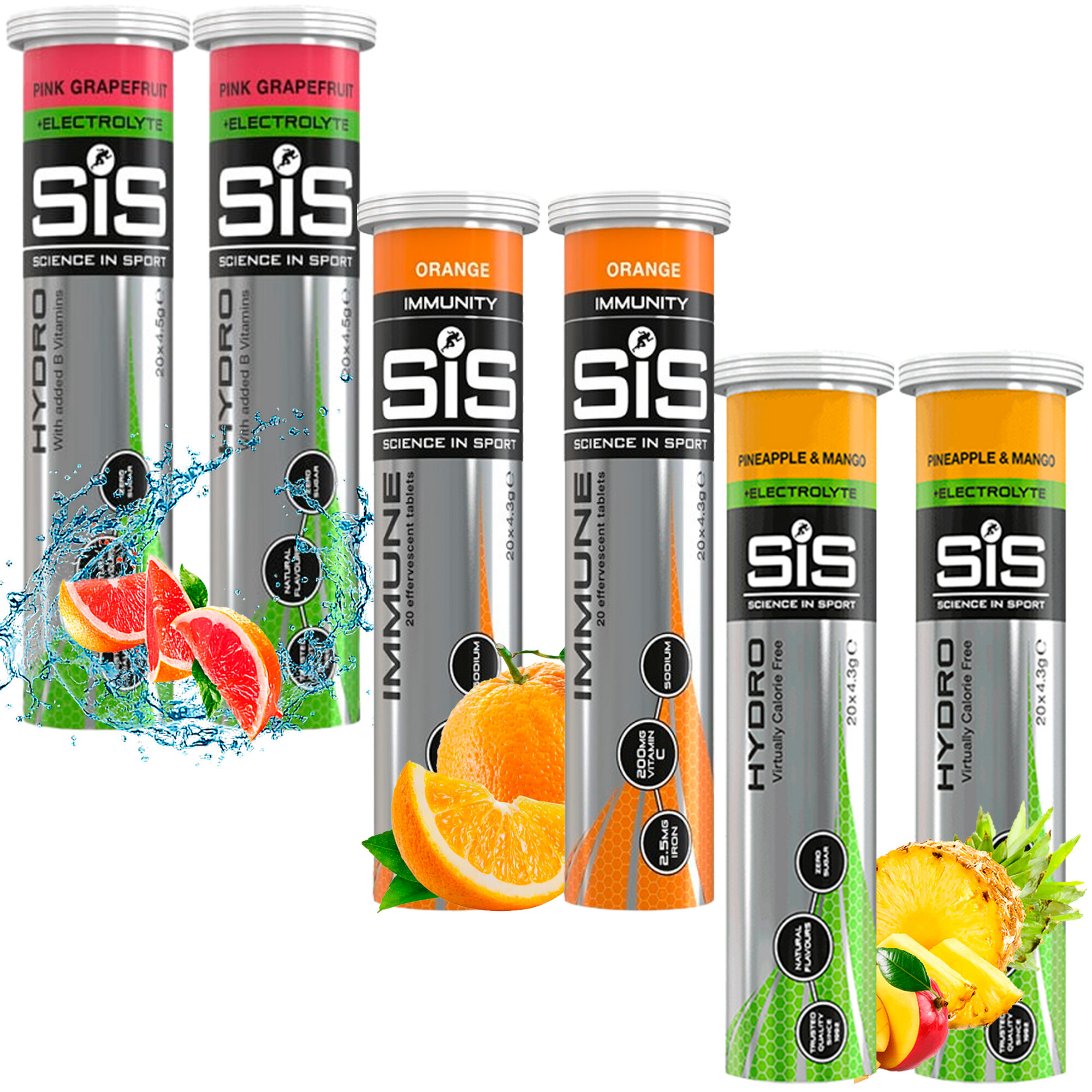Изотоник SCIENCE IN SPORT (SiS) GO Hydro Tablet 20s 6 x 20 таблеток, Розовый грейпфрут, Апельсин, Ананас - Манго