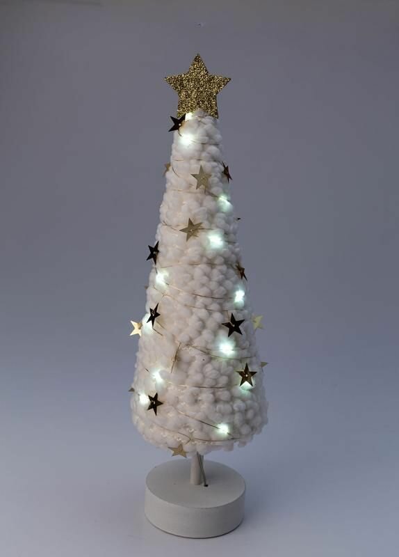 Светильник настольный «Елка» дизайн 2 (белое основание золотая звезда) 20LED плюш 11.5х38.5см тепл. бел. Космос KOC_TAB-B105