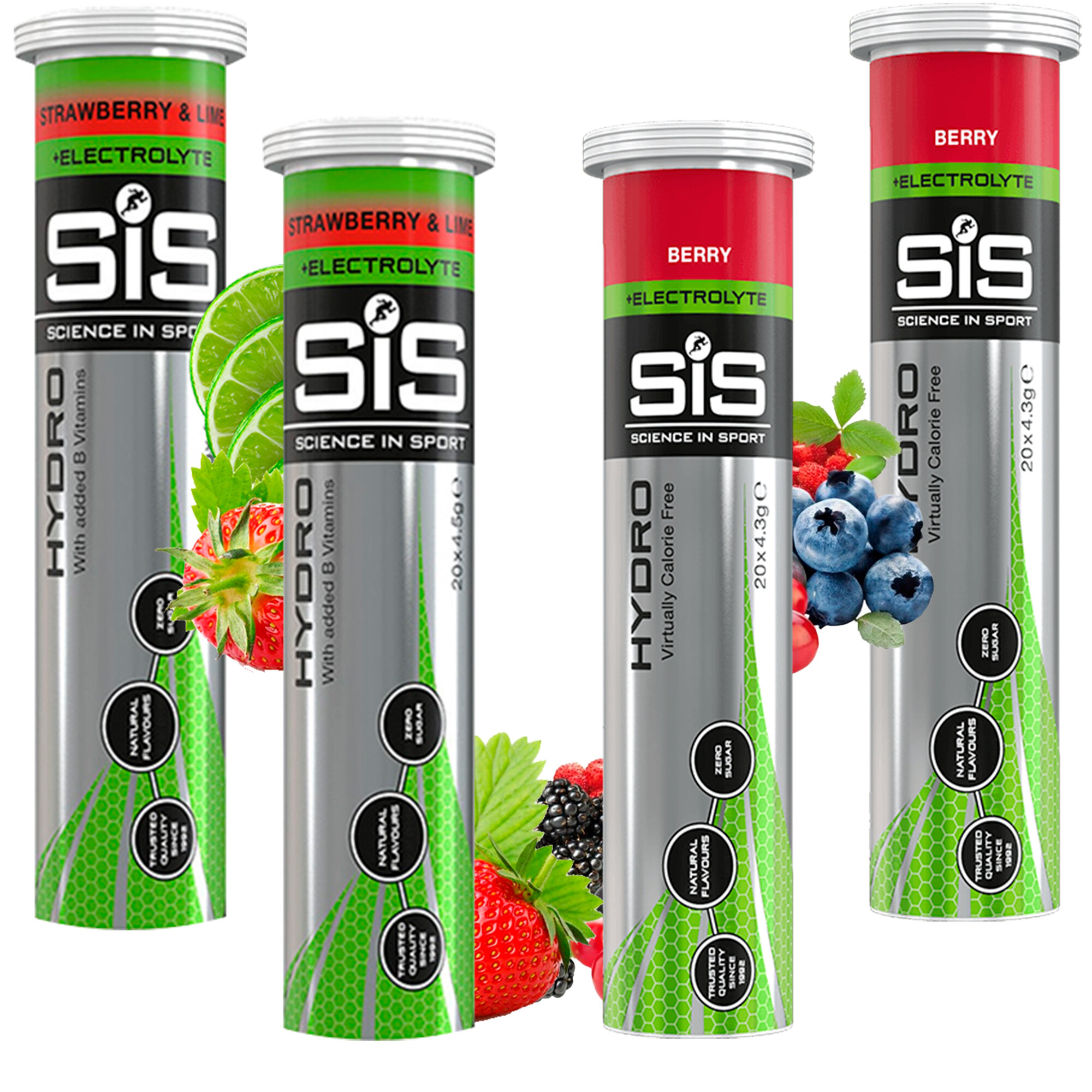 Изотоник SCIENCE IN SPORT (SiS) GO Hydro Tablet 20s 4 x 20 таблеток, Клубника - Лайм, Ягоды