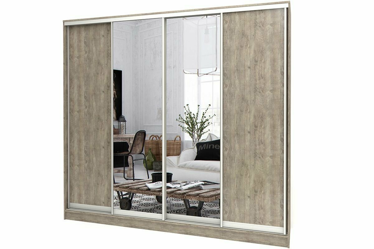 Шкаф-купе для одежды МногоМеб Версаль 220x60x220, 4 двери, 2 зеркала, боб пайн