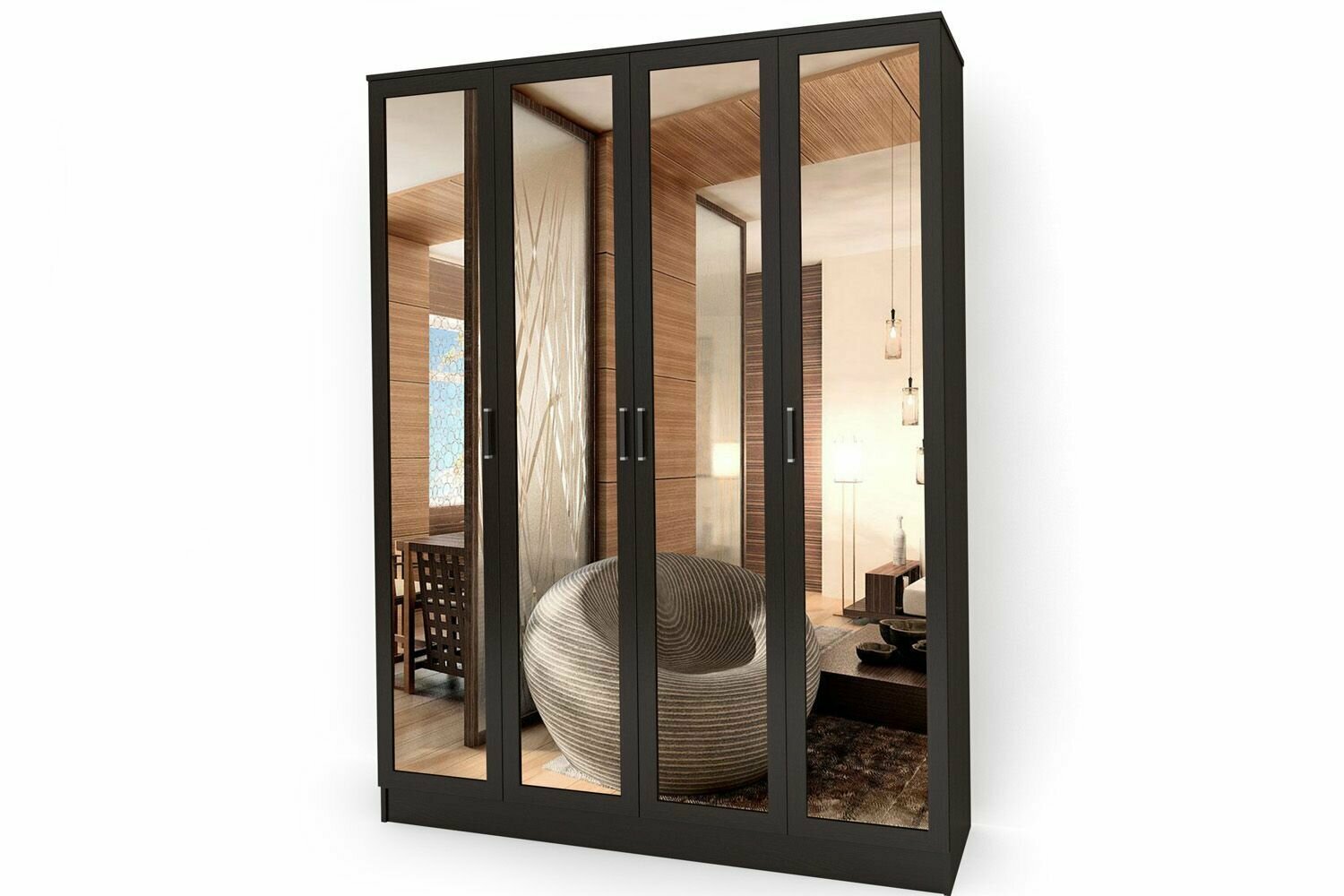 Шкаф распашной для одежды МногоМеб Стайл 4+4 4 зеркала 180х60x220 венге, рамка квадро МДФ