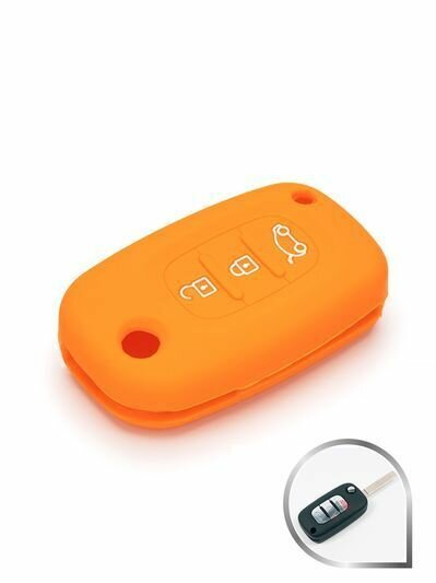 Чехол силиконовый для автомобильного ключа Lada Веста, X-Ray, оранжевый (выкидной, 3 кнопки)
