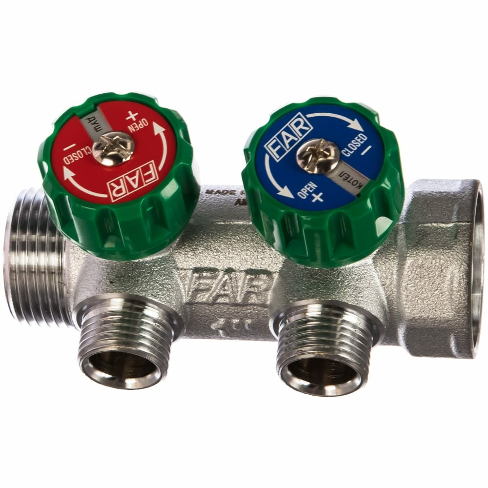 Регулирующий коллектор FAR 1" ВР-НР с 2 отв. 1/2" НР межосев. 45 мм FK 3821, 45 мм