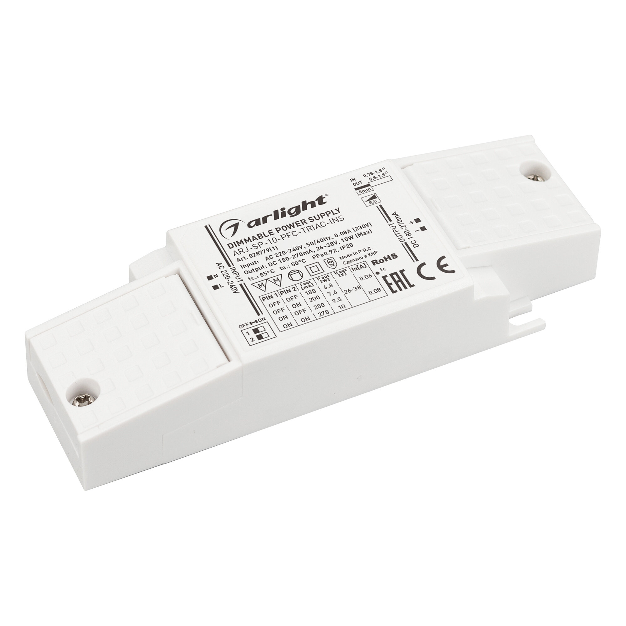 028779(1) Блок питания ARJ-SP-10-PFC-TRIAC-INS (10W, 26-38V, 0.18-0.27A) (Arlight, IP20 Пластик)