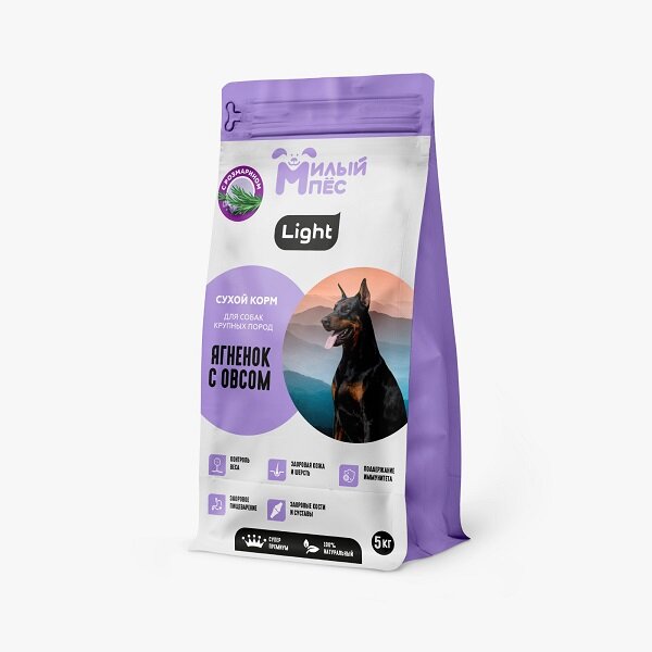 Милый Пёс Сухой корм LIGHT для крупных пород собак Ягненок с овсом, 5кг 5 кг