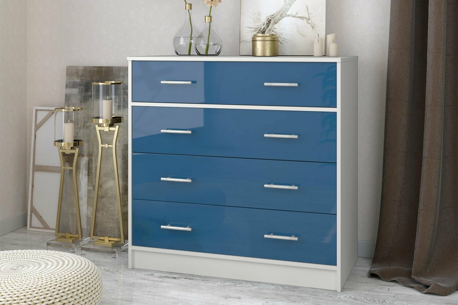 Комод МногоМеб Бонапарт 1 МДФ глянец Сапфир А-008, корпус белый