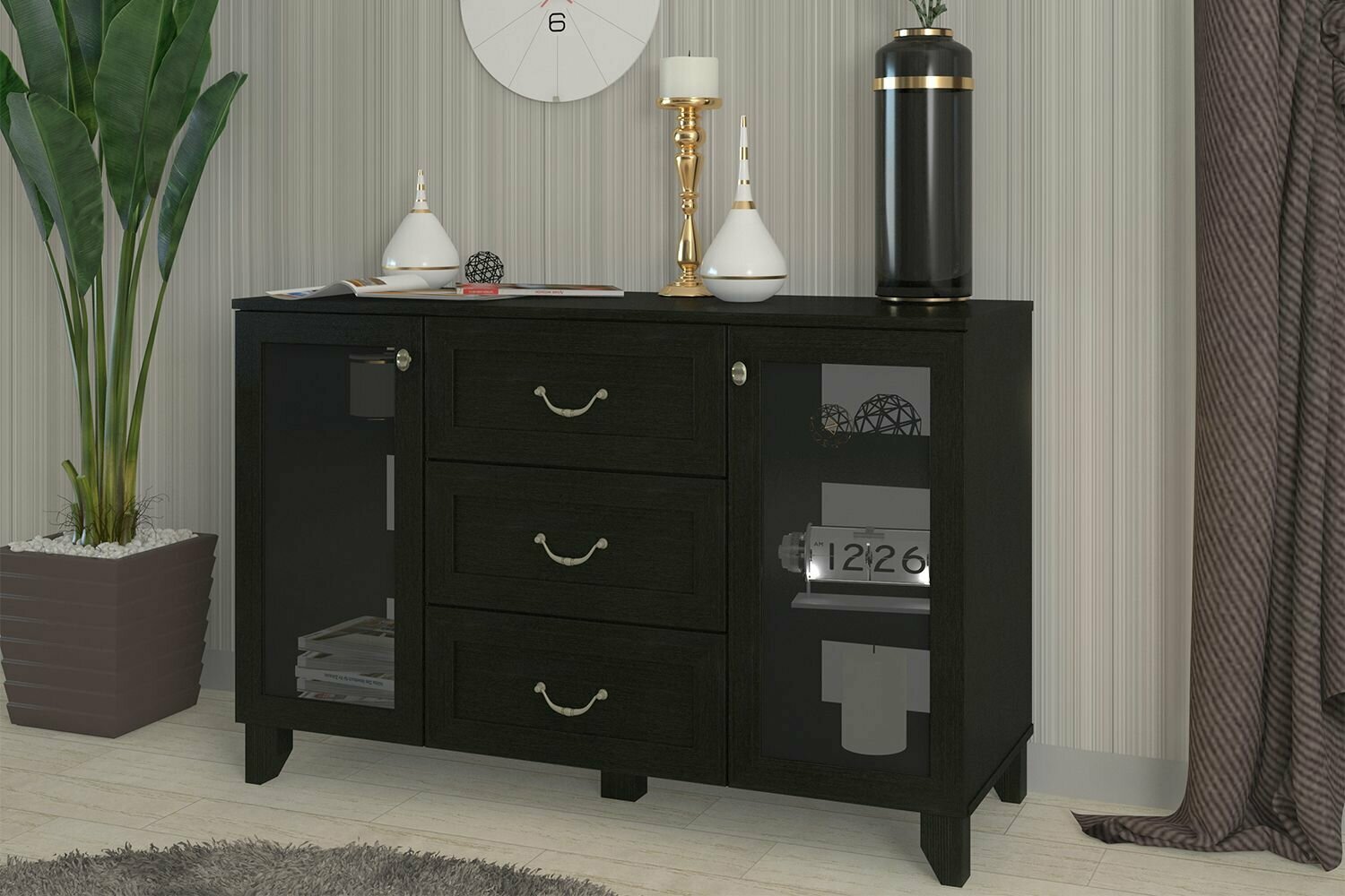 Комод Ренди 9МС 120х40х80 венге цаво, рамка квадро МДФ, стекло, ножка №3