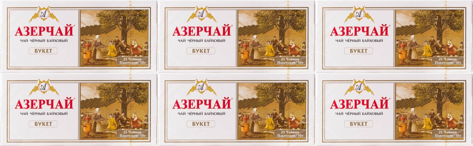Azercay Чай в пакетиках Букет, черный, 25 пакетиков, 6 упаковок