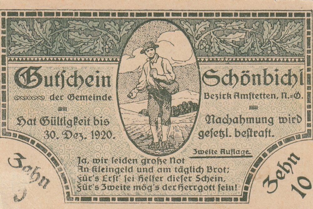 Австрия, Шёнбихль 10 геллеров 1920 г.