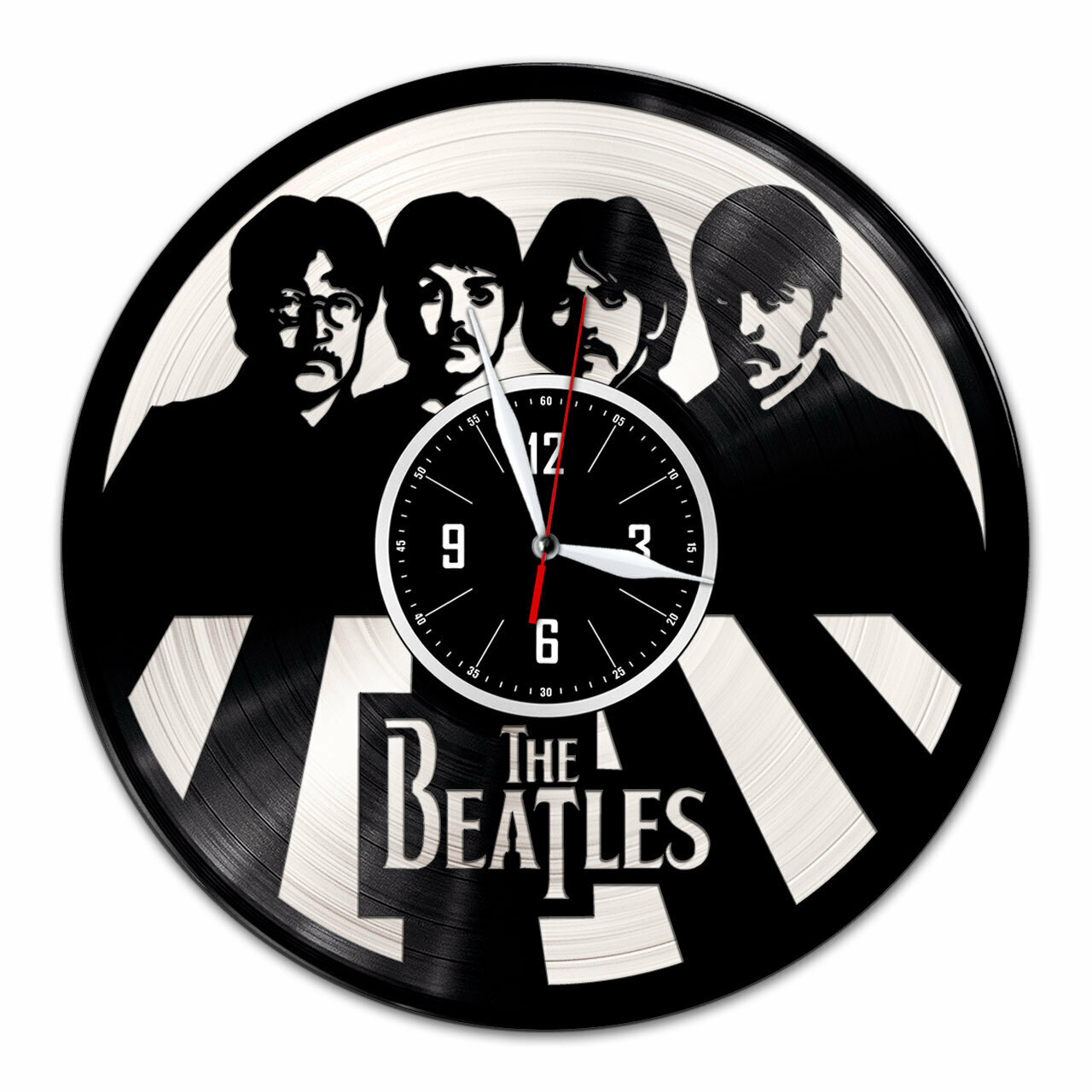The Beatles - настенные часы из виниловой пластинки (с серебряной подложкой)