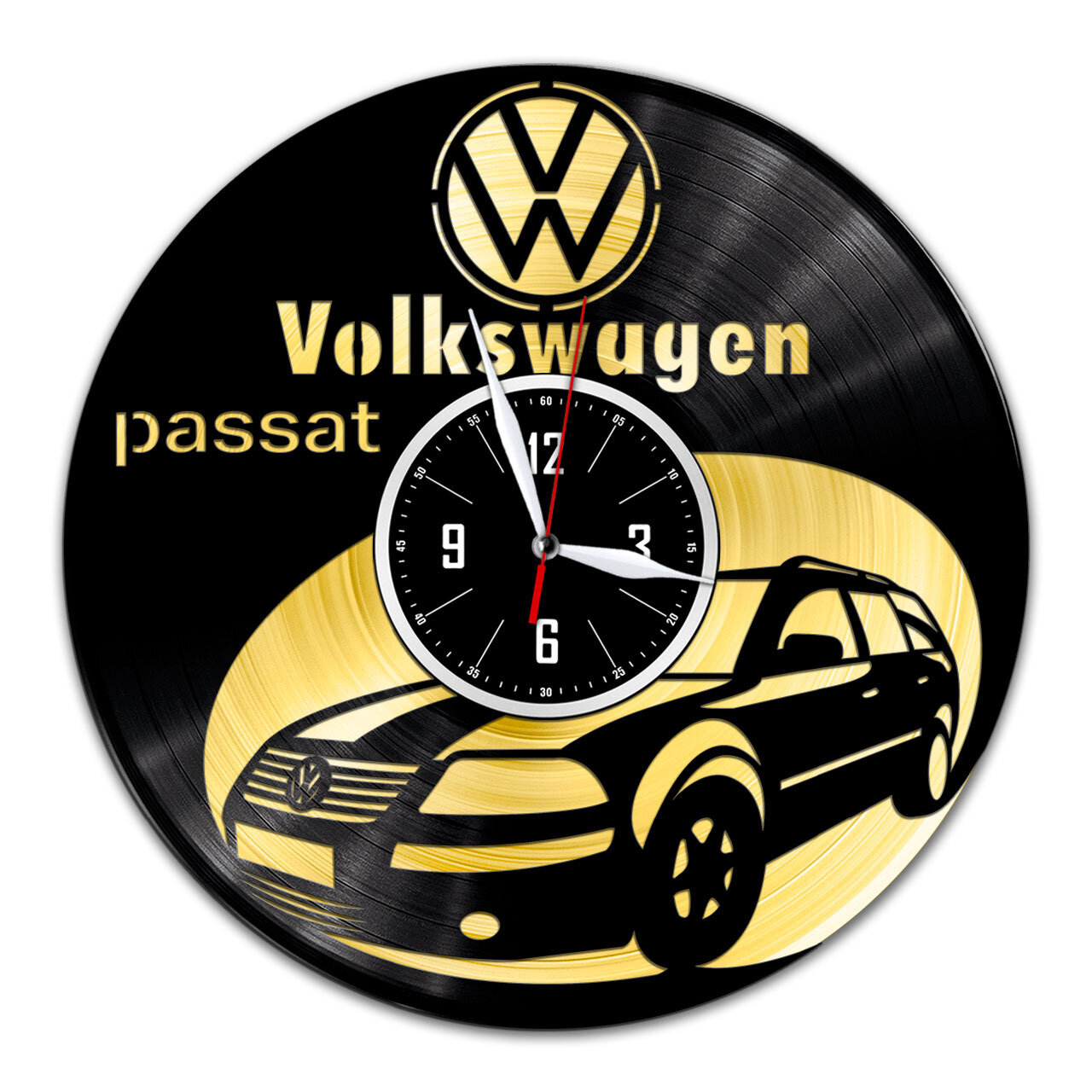 Volkswagen Passat - настенные часы из виниловой пластинки (с золотой подложкой)