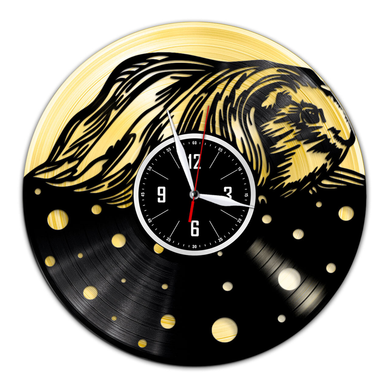 Морская свинка #2 - настенные часы из виниловой пластинки (с золотой подложкой)
