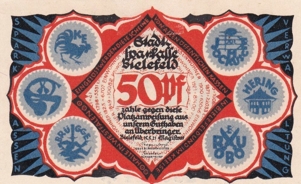 Германия (Веймарская Республика) Билефельд 50 пфеннигов 1921 г. (Вид 5) (3)
