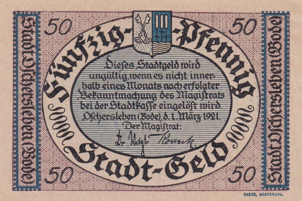 Германия (Веймарская Республика) Ошерслебен (Боде) 50 пфеннигов 1921 г.