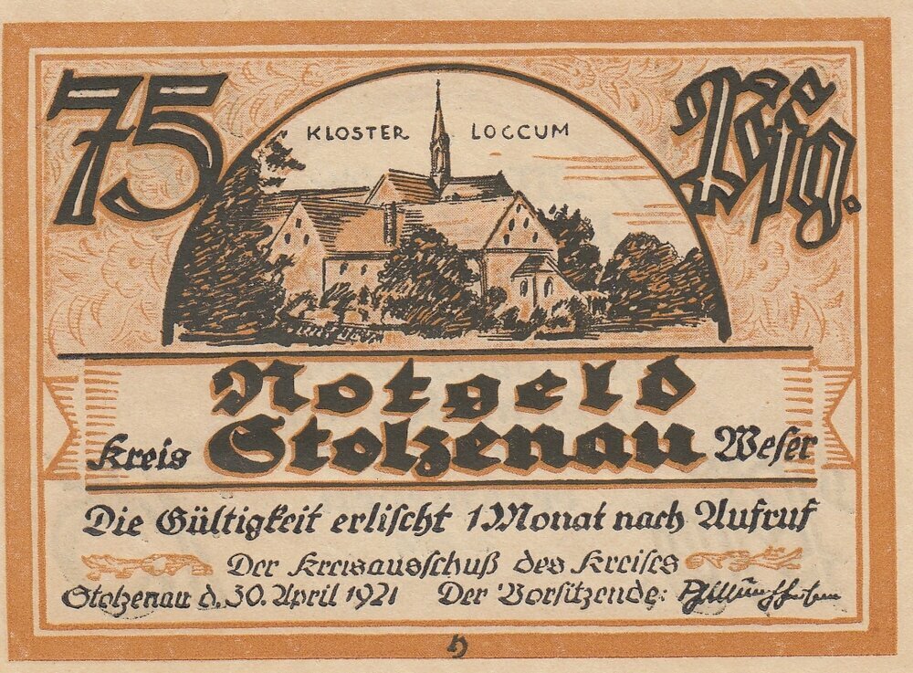 Германия (Веймарская Республика) Штольценау 75 пфеннигов 1921 г. (№1) (2)