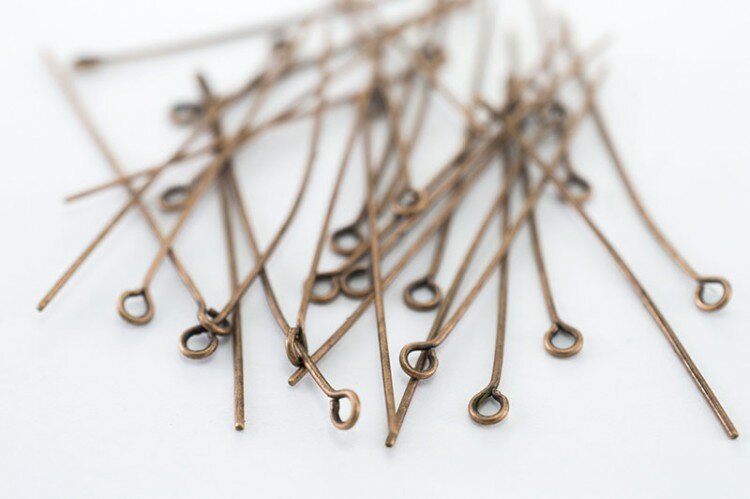 Штифты для бижутерии с петелькой 40х0,7мм, ответстие 2мм, цвет медь, железо, 30-036, 10г (около 62шт)