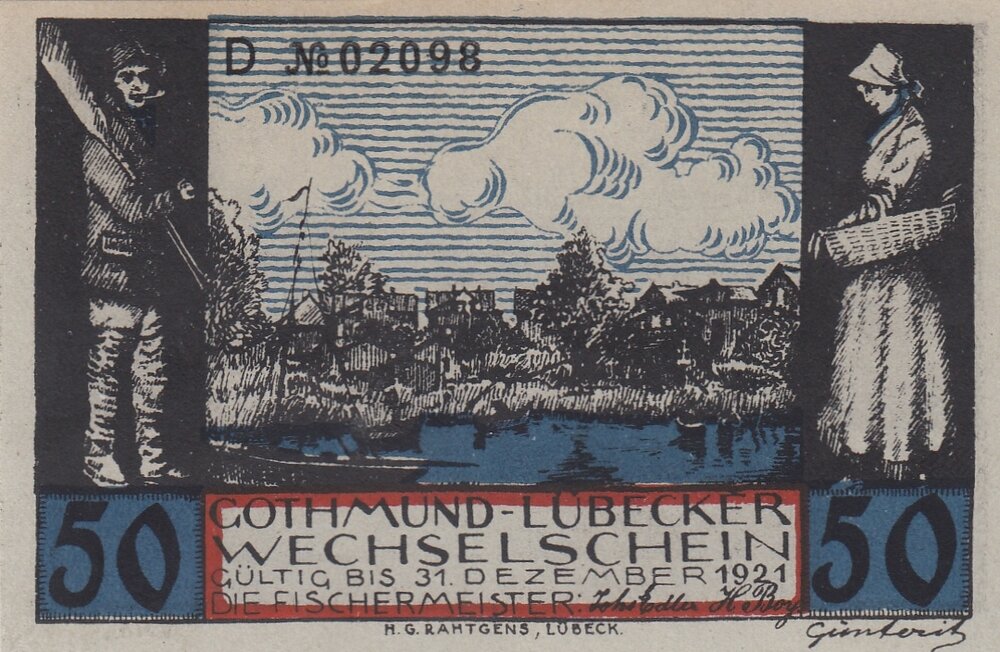 Германия (Веймарская Республика) Любек-Готмунд 50 пфеннигов 1921 г. (D) (2)