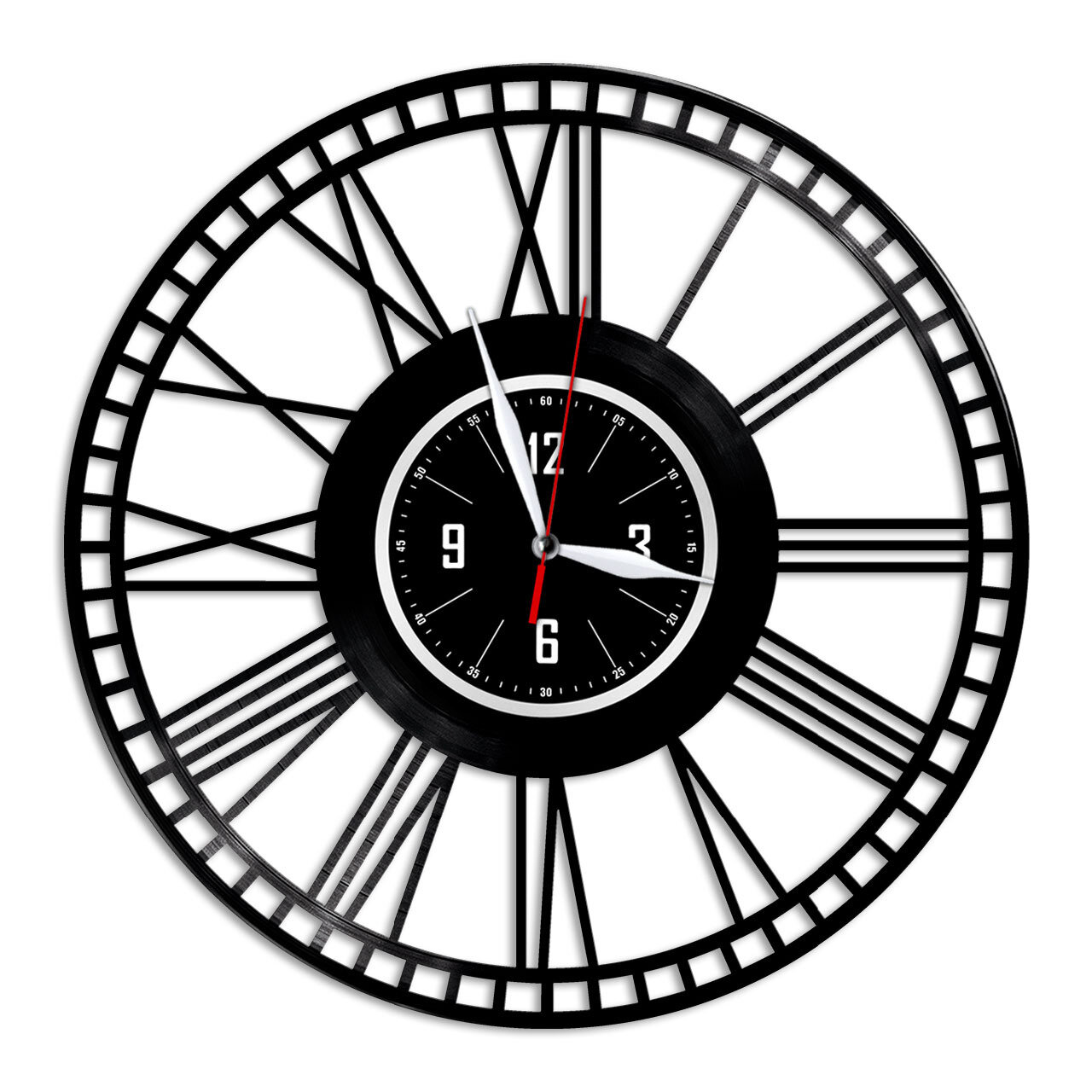 Римские цифры - настенные часы из виниловой пластинки