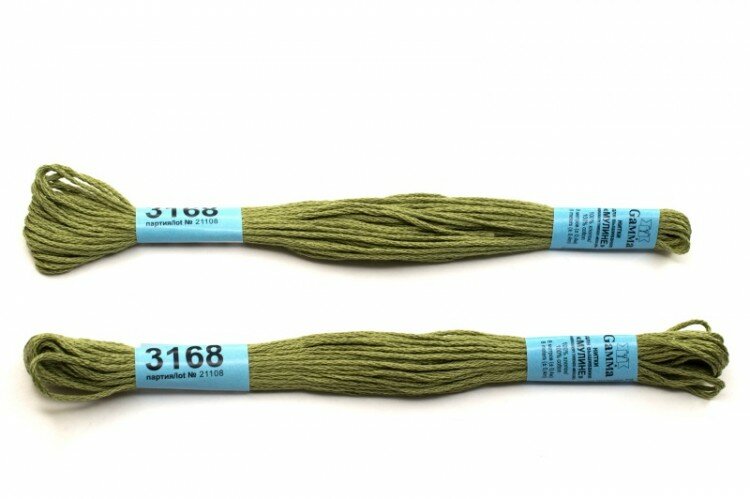 Мулине Gamma, цвет 3168 бледно-зеленый, хлопок, 8м, 1шт