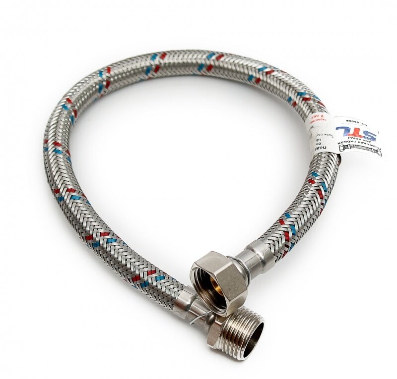 Шланг сантехнический водяной соединительный, длинной 80см, соединение гайка/штутцер