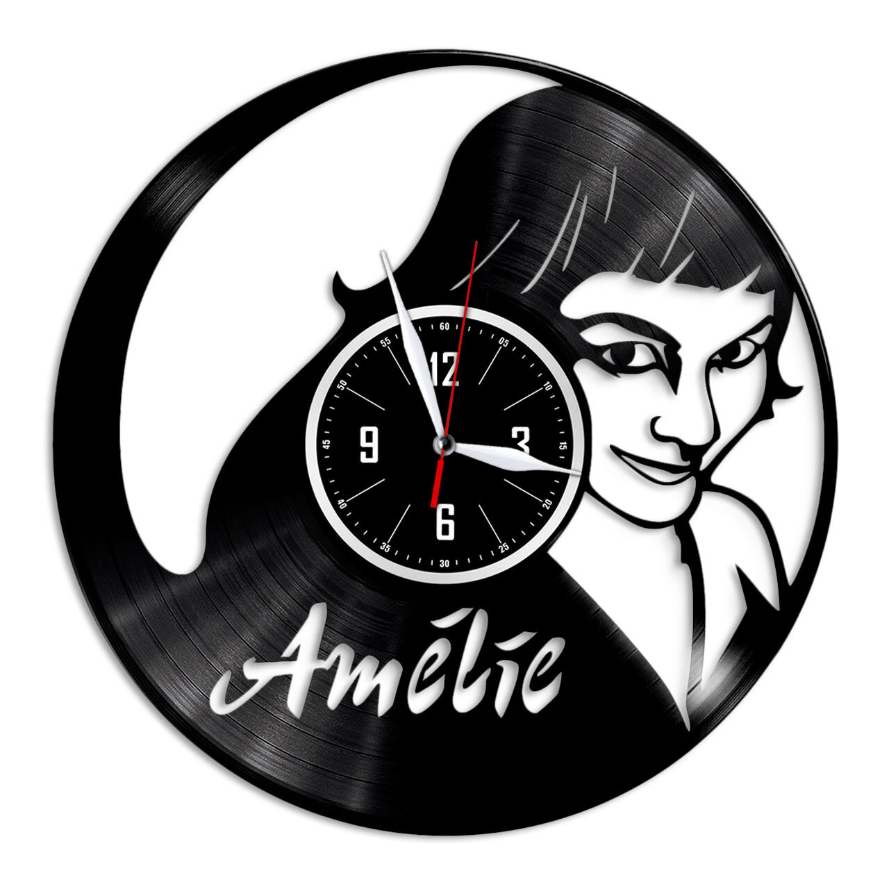 Амели - настенные часы из виниловой пластинки, диаметр 30 см