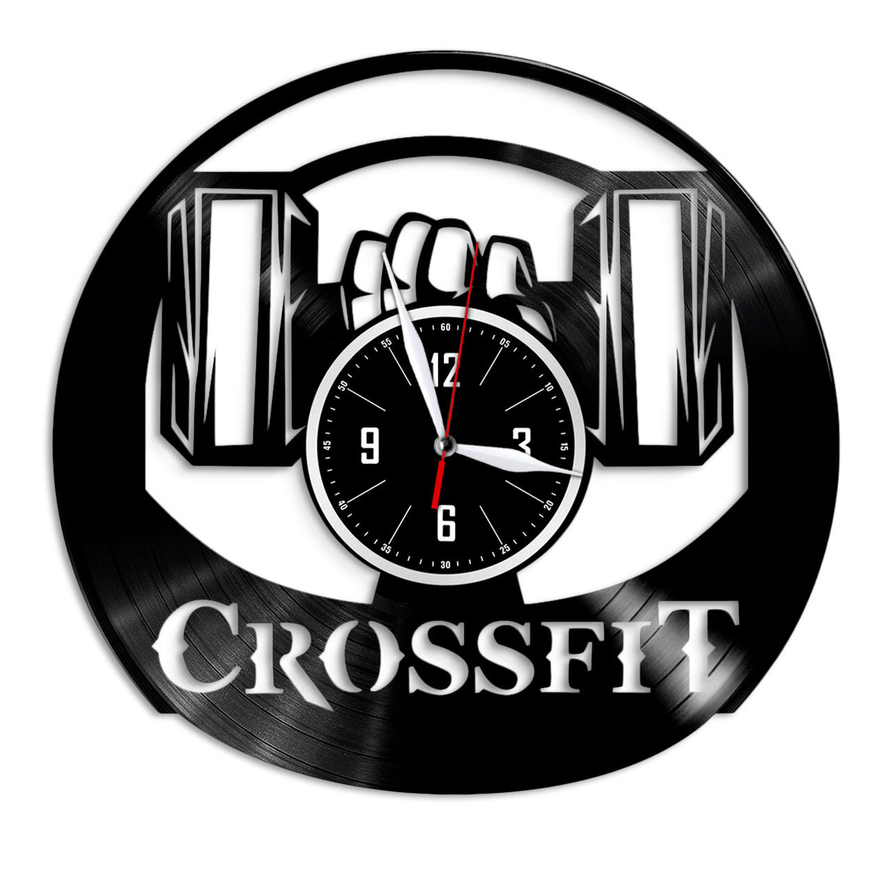 CrossFit - настенные часы из виниловой пластинки, диаметр 30 см