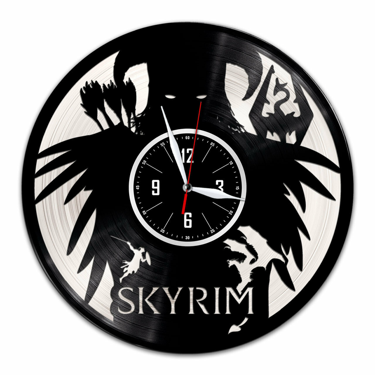 Skyrim - настенные часы из виниловой пластинки (с серебряной подложкой)