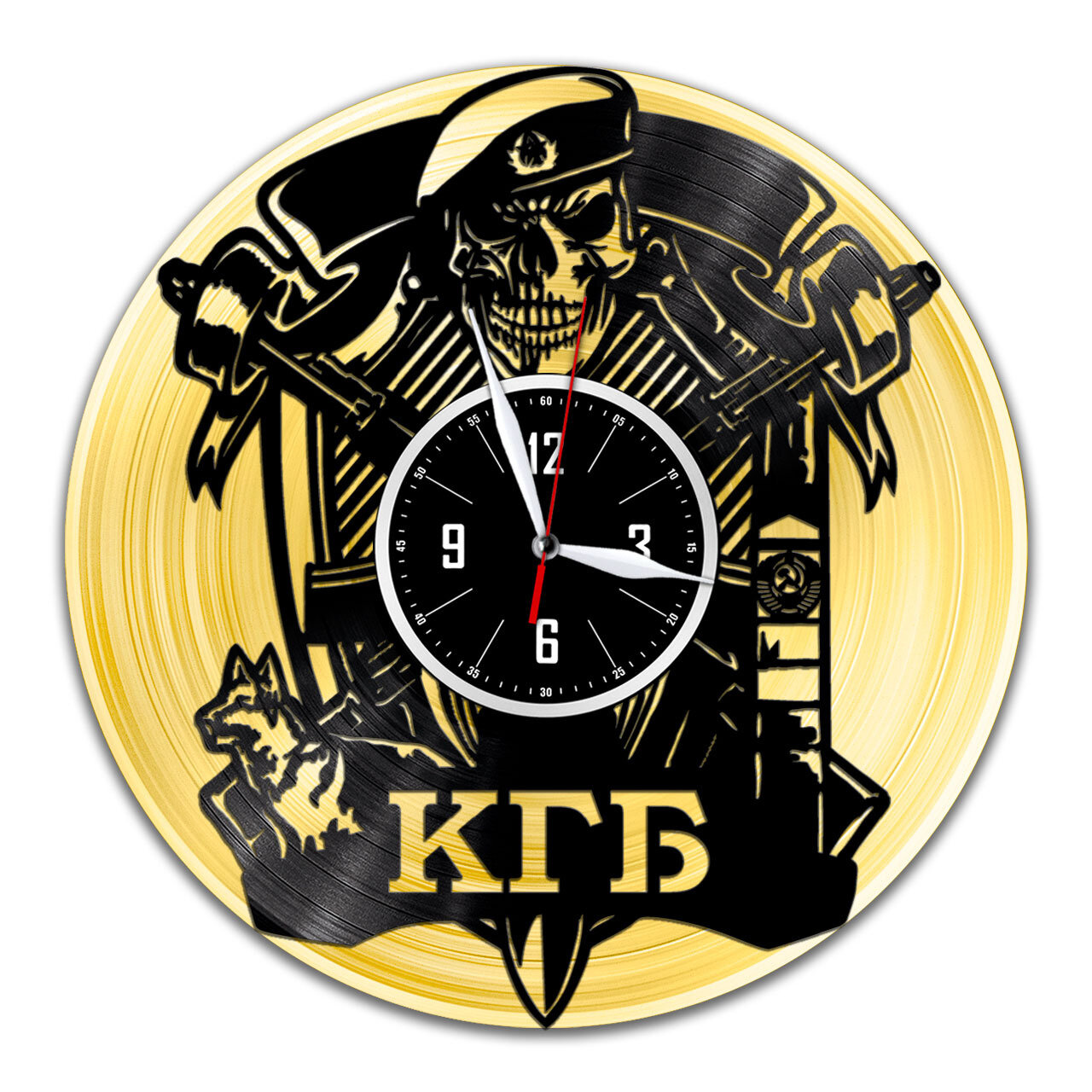 КГБ - настенные часы из виниловой пластинки (с золотой подложкой)