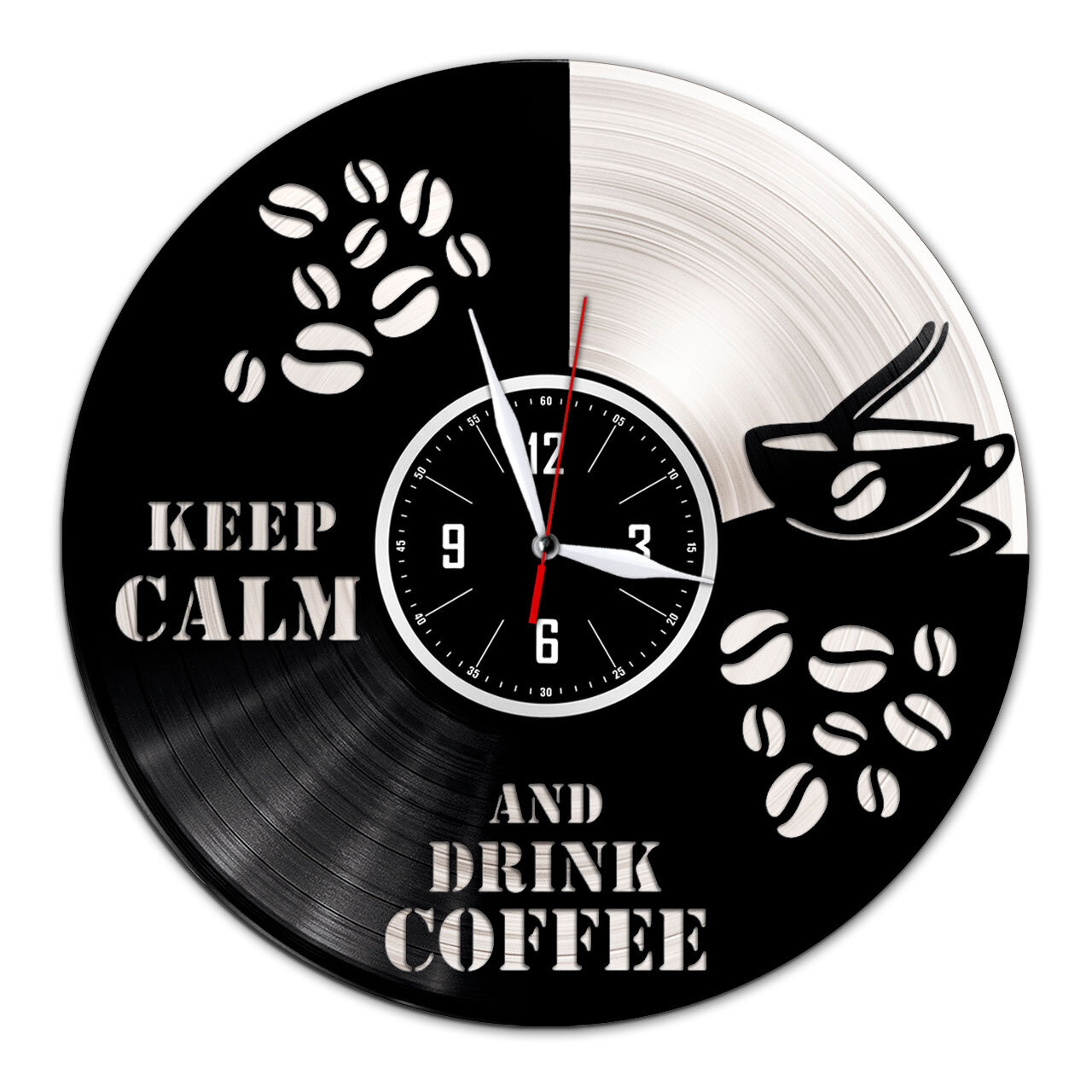 Drink coffee - настенные часы из виниловой пластинки (с серебряной подложкой)