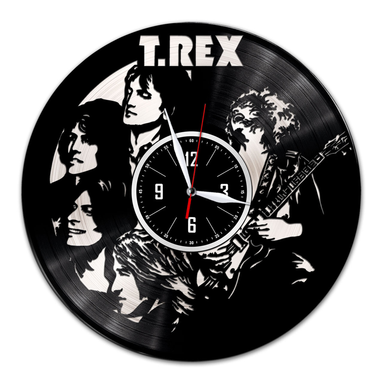 T.Rex - настенные часы из виниловой пластинки (с серебряной подложкой)