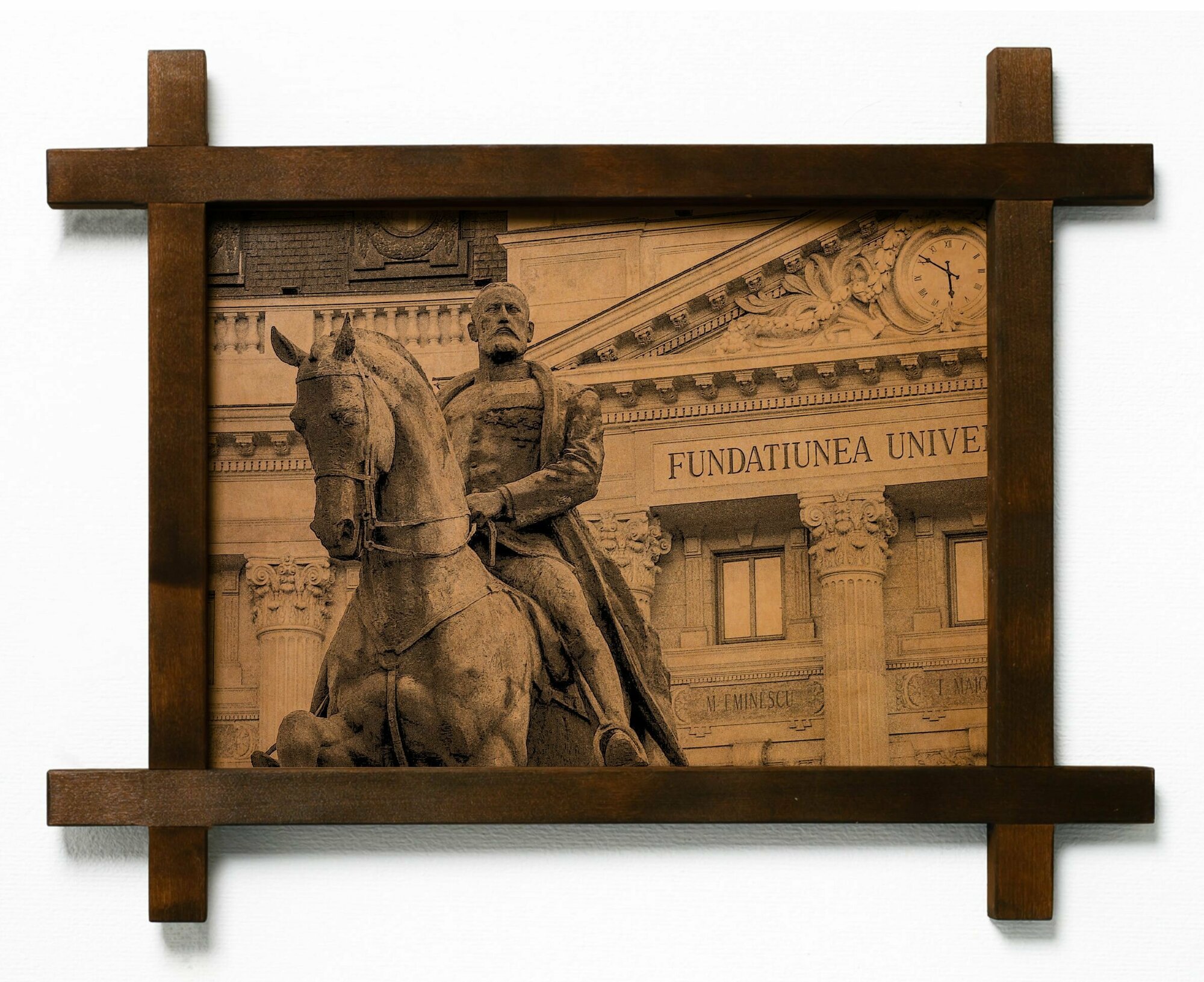 Картина интерьерная, натуральная кожа, "Памятник Каролю I" (Румыния), в деревянной раме, BoomGift