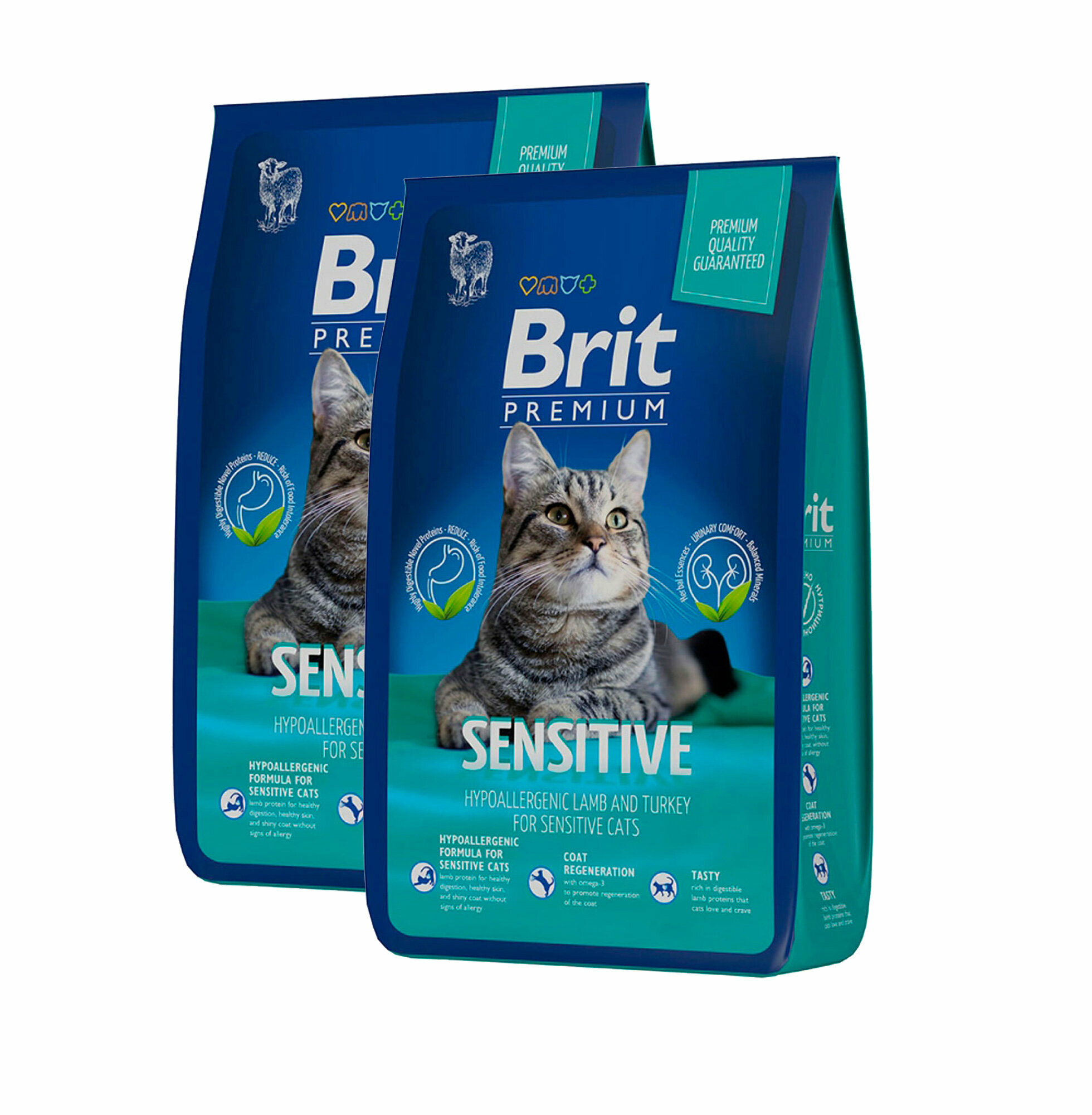 BRIT PREMIUM CAT SENSITIVE для взрослых кошек с чувствительным пищеварением с ягненком и индейкой (8 + 8 кг)