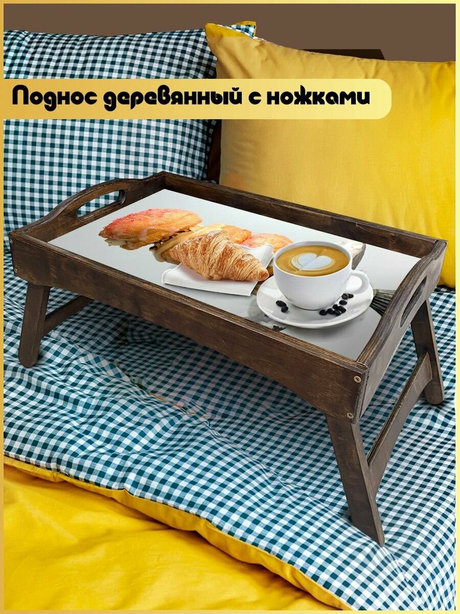 Деревянный поднос на ножках с рисунком еда - 301