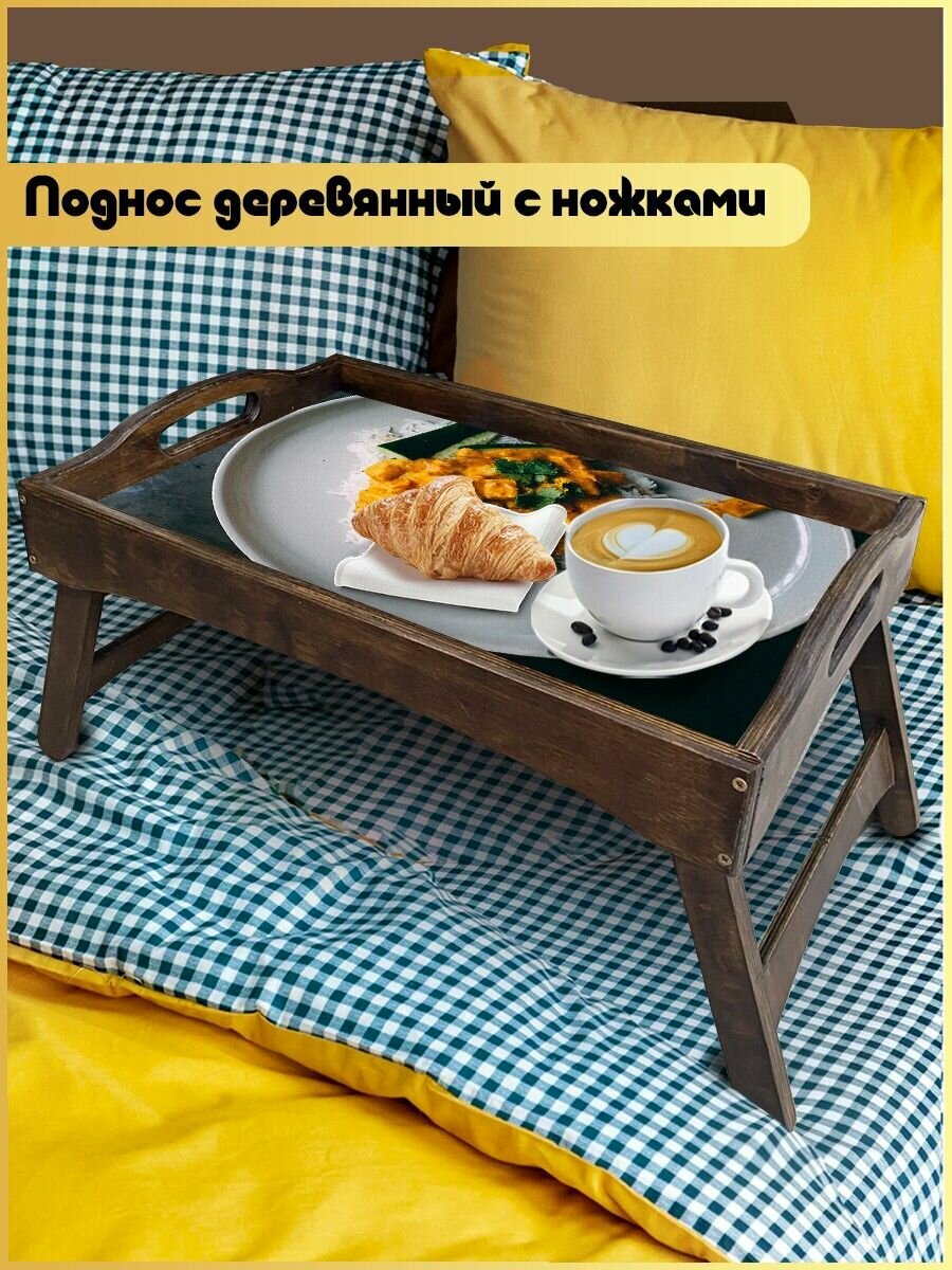 Деревянный поднос на ножках с рисунком еда - 267