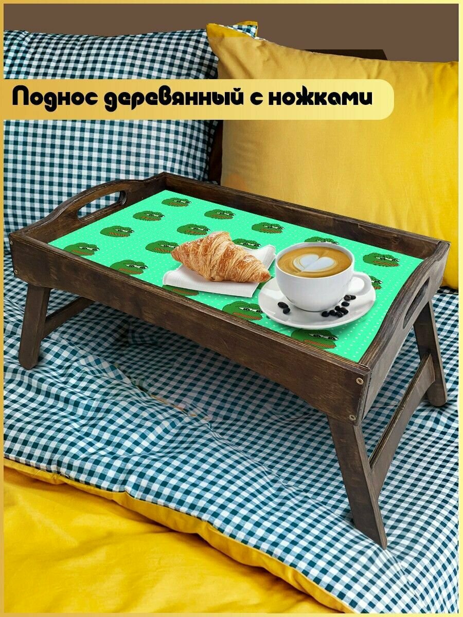 Деревянный поднос на ножках с рисунком мемы - 421